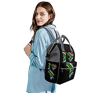 I Love South Africa Flag Diaper Bag Backpack Large Capacity Mommy Bags Multifunction Nappy Bag Travel Back Pack Gray-Style