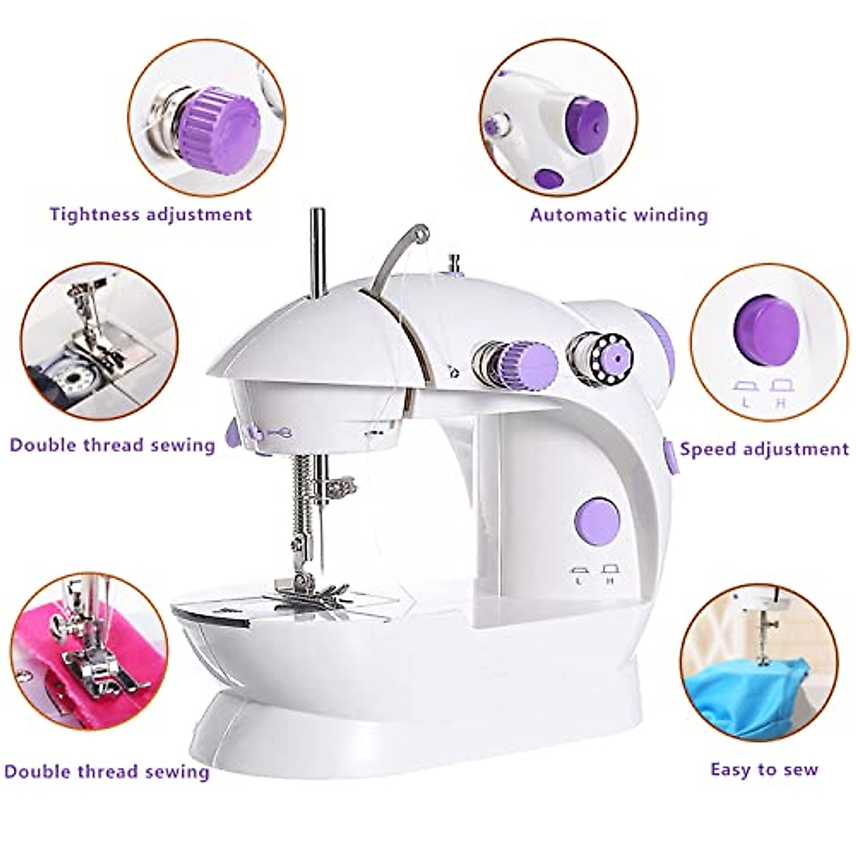 Jinyuan Mini Sewing Machine, Dual Speed Portable Sewing Machine for Beginner with Light, Sewing Kit for Kids, Household