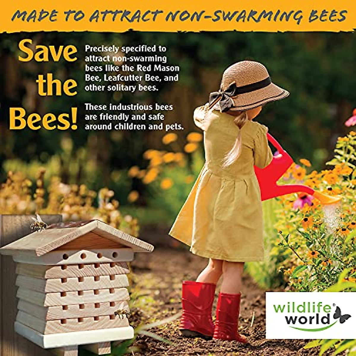 Wildlife World Interactive Wooden Bee House - Pollinator Bee Management System