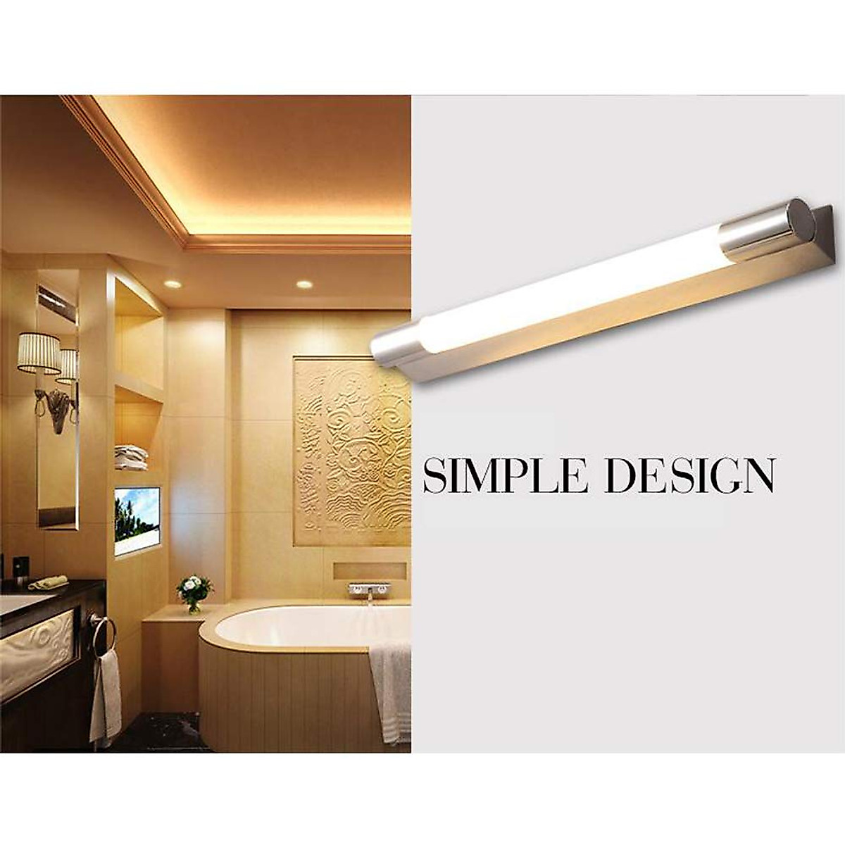 LITFAD LED Under Cabinet Lighting Mirror Bathroom Vanity Lights Waterproof Fog Lamp Stainless Steel Tube LED Vanity 22.83" Long 12W Simple Wall Light Modern Linear Vanity Closet Light White Light