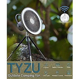 TYZU Camping Fan Personal Fan 10000 mAh Battery Operated, 8 In Portable Fan with LED Lantern, Power Bank, 3 Speeds, Desk Fan Outdoor Fan for Tent Camping Fishing Golf Cart Stroller