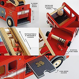 Le Toy Van Cars & Construction Collection Wooden Fire Engine Set Premium Wooden Toys for Kids Ages 3 Years & Up, Multi
