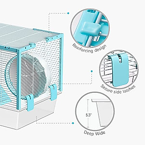 Large Hamster Cages and Habitats Small Animal Cage for Syrian Hamster (Sky Blue + Transparent Base)