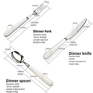 Meiyahome 3-piece set 20CM 8-inch Main fork steak tableware table-knife knife fork Dinner spoon 18-10 Stainless steel exquisite Ceramic handle