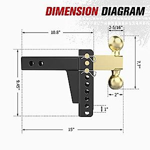 FieryRed Adjustable Trailer Hitch Ball Mount, 6-Inch Drop, 5-1/4-Inch Rise, 2-Inch and 2-5/16-Inch Tow Balls, 10,000 lbs. Fits 2" Receiver