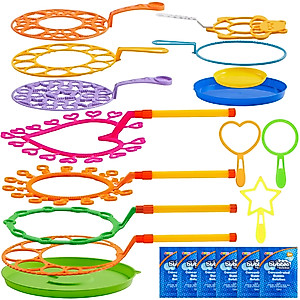JOYIN Big Bubble Wands Set with with Tray, 21" Giant Bubble Wands Bulk for Kids, Summer, Outdoor Play Period & Birthday Party & Games, 6 Pcs Bubble Solution Suitable, Suitable for All Age People