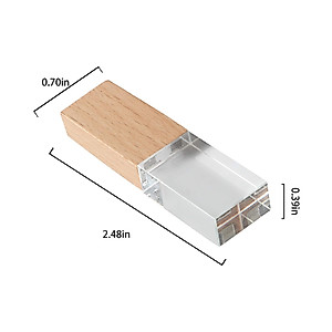 FIRSTMEMORY 64GB USB 2.0 Flash Drive Novelty Wood Crystal Transparent Pen Drive LED Light Memory Stick Thumb Drives Data Storage Pendrive Gifts (64 GB, Crystal & Wood)
