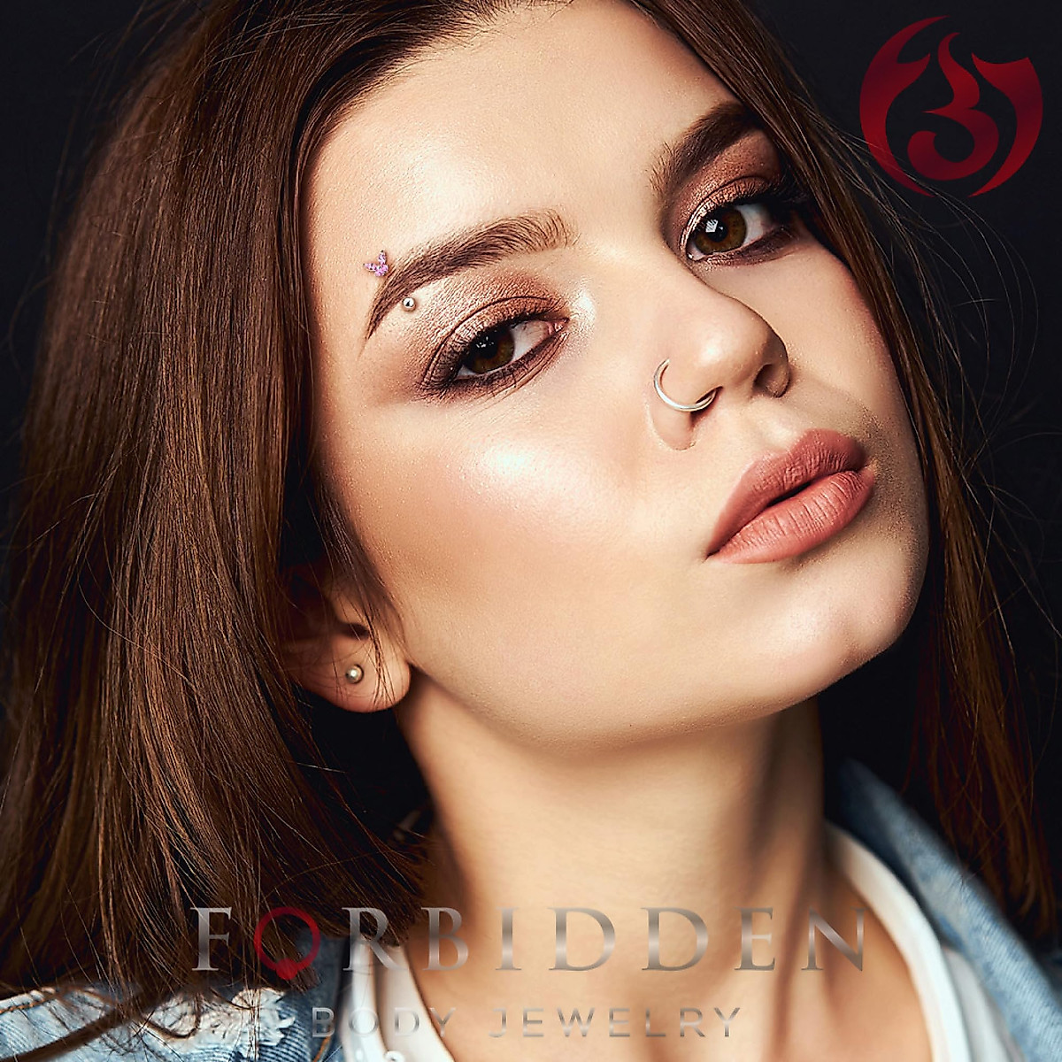 Forbidden Body Jewelry 16g 8mm Curved Barbell for Daith, Eyebrow, Rook & Belly Button w/CZ Butterfly Top, Clear/Gold Tone