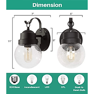 KSANA Outdoor Sconces Wall Lighting, Rust-Proof Exterior Light Fixtures Wall Mount with Bubble Glass, Globular Outdoor Light Fixtures for Porch, Yards, Patio, Garden, Balcony, Hallway, Black Finish