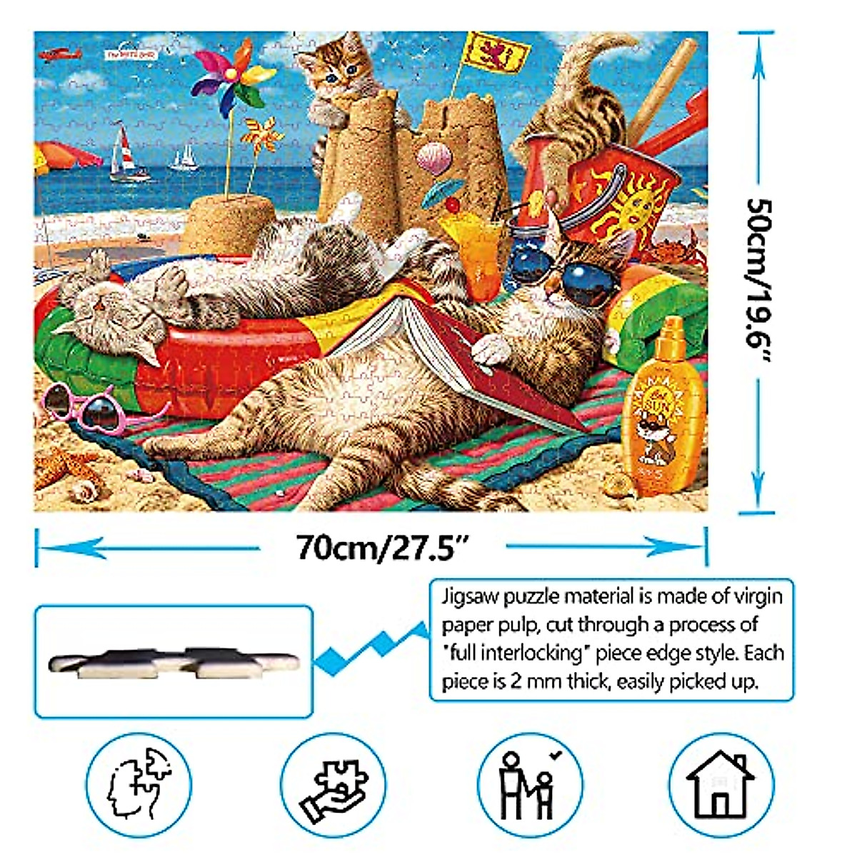 NATGIFT Jigsaw Puzzle Beach Cats Beachcombers 1000 Piece 27.5''(L) x 19.6''(W) Children's Gift Large Puzzle Game Artwork for Adults Teens