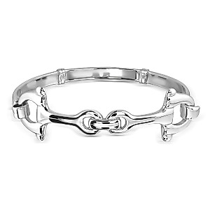 WithLoveSilver 925 Sterling Silver Double Horse bit Equestrian Bangle Bracelet
