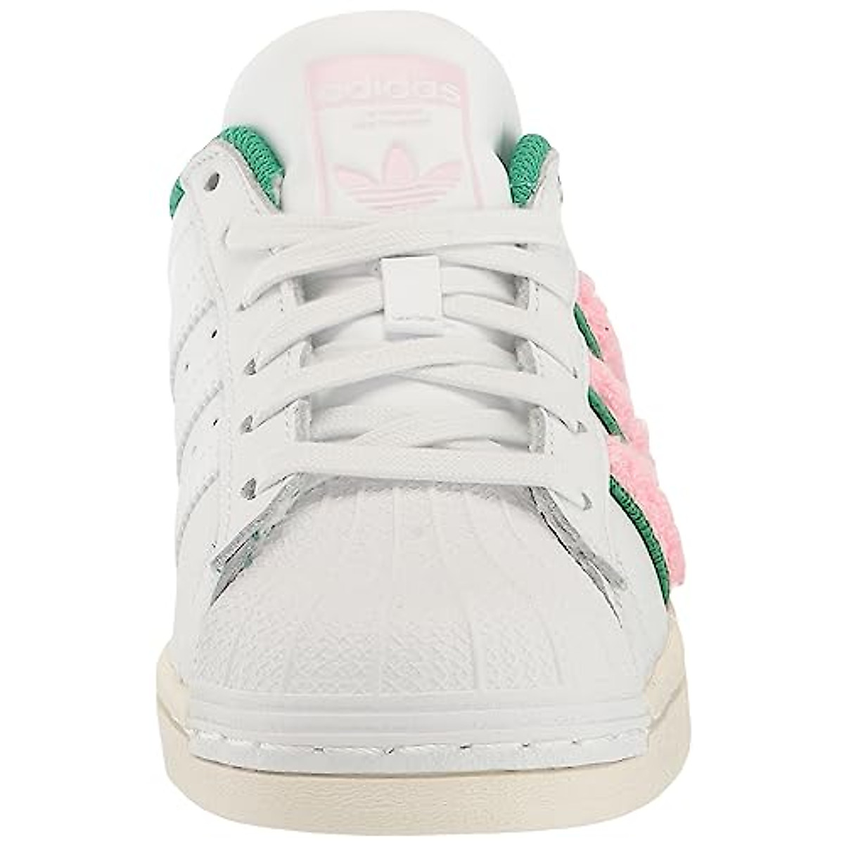 adidas Women's Superstar Sneaker, White/Clear Pink/Semi Court Green, 9.5 Narrow
