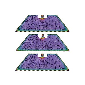 NDZ Performance Serrated Steel Blade Replacement for Berkling Utility Knife, Custom Double Sided Laser Engraved Designs, Rainbow - Topographic Map, 3 Pack