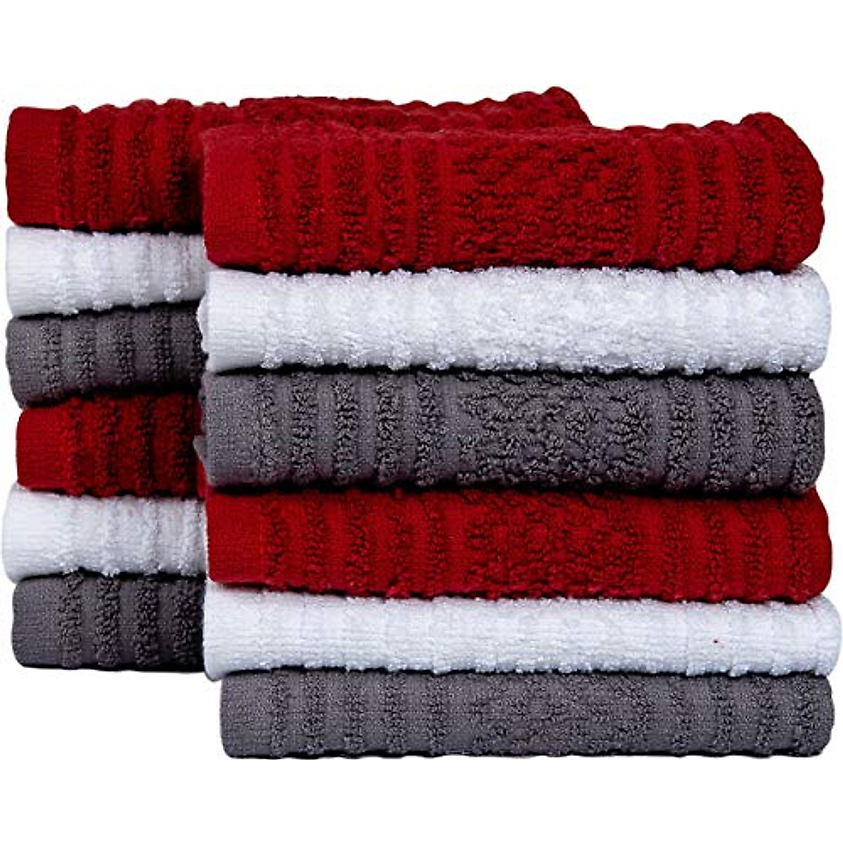 Bliss Casa Washcloths Set (12 x 12 Inch, 12 Pack) – 100% Cotton Washcloths for Face, Highly Absorbent Soft Face Towels, and Quick Drying Fingertip Towels for Daily Use (Emerson, Red Combo)
