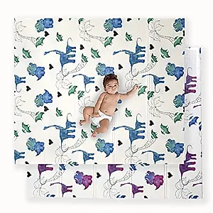 JumpOff Jo - Large Waterproof Foam Padded Play Mat for Infants, Babies, Toddlers, Play & Tummy Time, Foldable Activity Mat, 70 in. x 59 in. - Tiny Dinos, Pack of 1