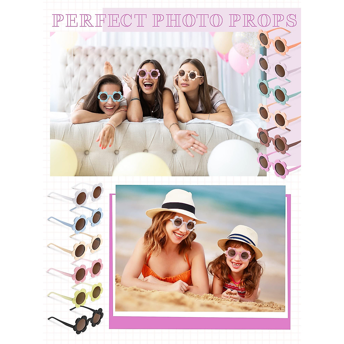 Kanayu 12 Pairs Christmas Flower Sunglasses 5.71 Inch Adult Round Uv Protection Flower Glasses Colorful Eyewear for Women Men(Multicolor)