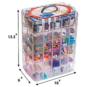 Sooyee 6-Tier Stackable Craft Organizers and Storage Box with 60 Compartments,Plastic for Toys,Dolls, Arts and Craft, Fuse Beads, Washi Tape, Rock Collection, Ribbons,Clear
