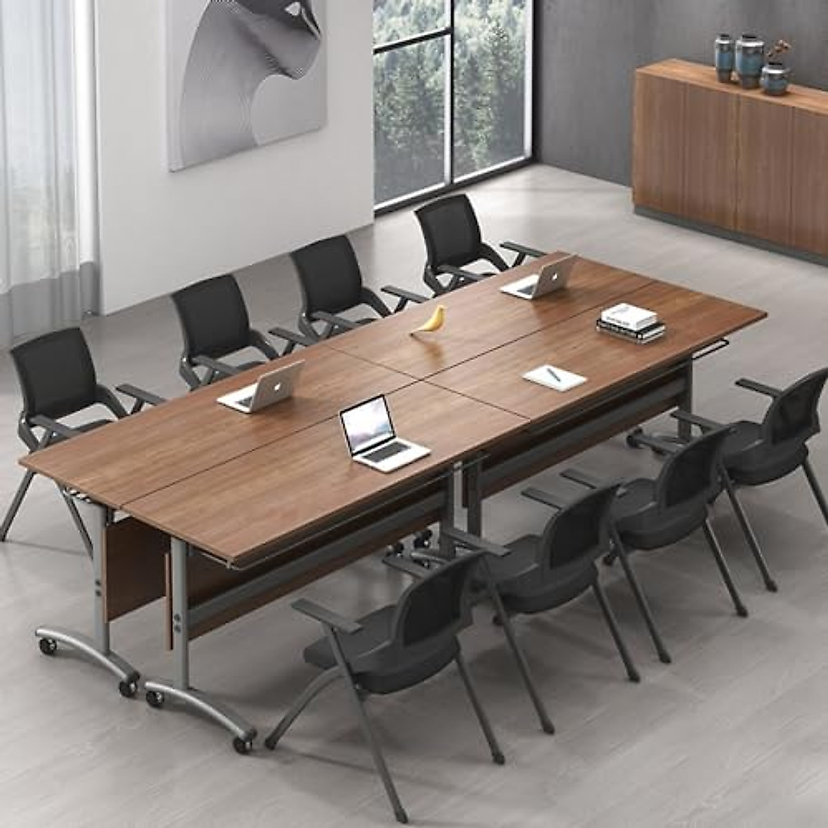 Foldable Meeting Table,Flip Top Mobile Training Table with Modesty and Lockable Wheels, for Conference Rooms,Training Rooms,Media Centers,Classrooms (Color : Brown, Size : 120 * 50 * 75cm)