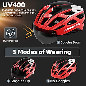 Shinmax Bike Helmet, CPSC/CPC Certificated Bicycle Helmet with Detachable Magnetic Goggles&Led Back Light&Portable Backpack Cycling Helmet Adjustable Mountain Bike Helmet for Adult Men Women SM-T69