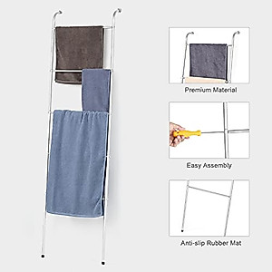 Blanket Ladder Bathroom Towel Holder Decorative Towel Rack 5 Tier Blanket Holder for Living Room Bathroom Laundry Room Silver, 2 Pack