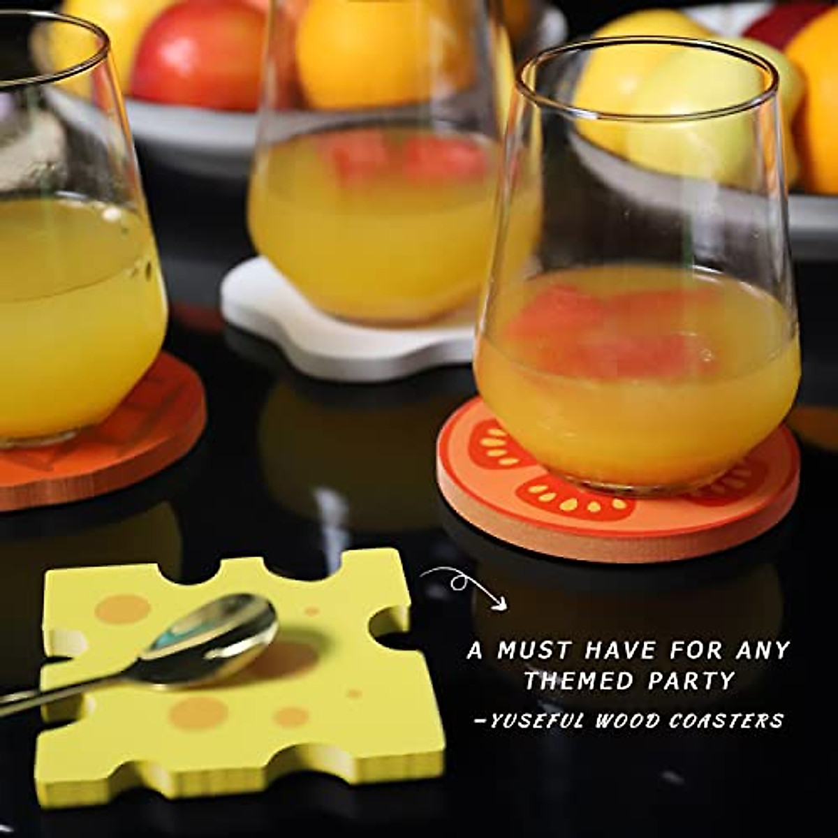 Sandwich Coasters for Drinks, Sets of 8 Funny Wood Coasters with Non-Slip Pads, Cute Coasters for Coffee Table Wooden Table, Unique Birthday Housewarming Gifts, Office Home Desk Decor 4 Inch