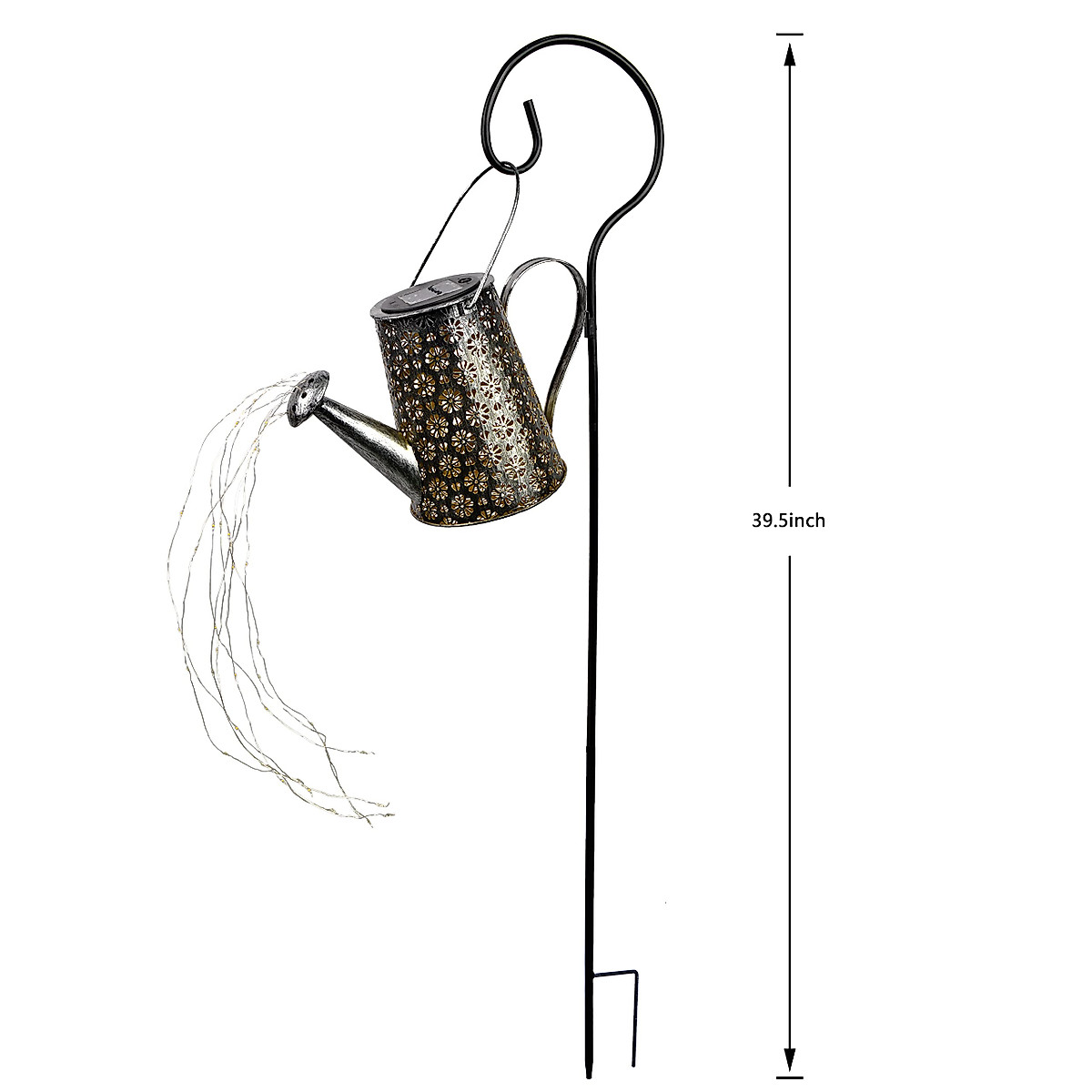 Cubular Solar Watering Can with Lights Outdoor - Metal Waterproof Garden Flower Decor Stake Light Art Decor Gift for Table Patio Yards Pathway Party - Hanging Solar Lantern with Fairy Waterfall Light