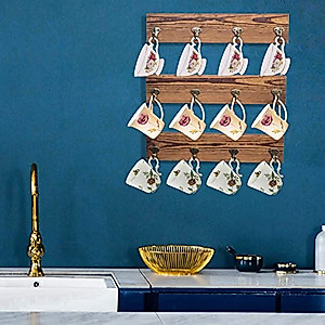 Coffee Mug Rack, Wood Cup Holder Wall Mounted with 12 Hooks, Rustic Farmhouse Mug Holder, Holder Rack for Coffee Station, Kitchen Storage and Home (Retro Brown)