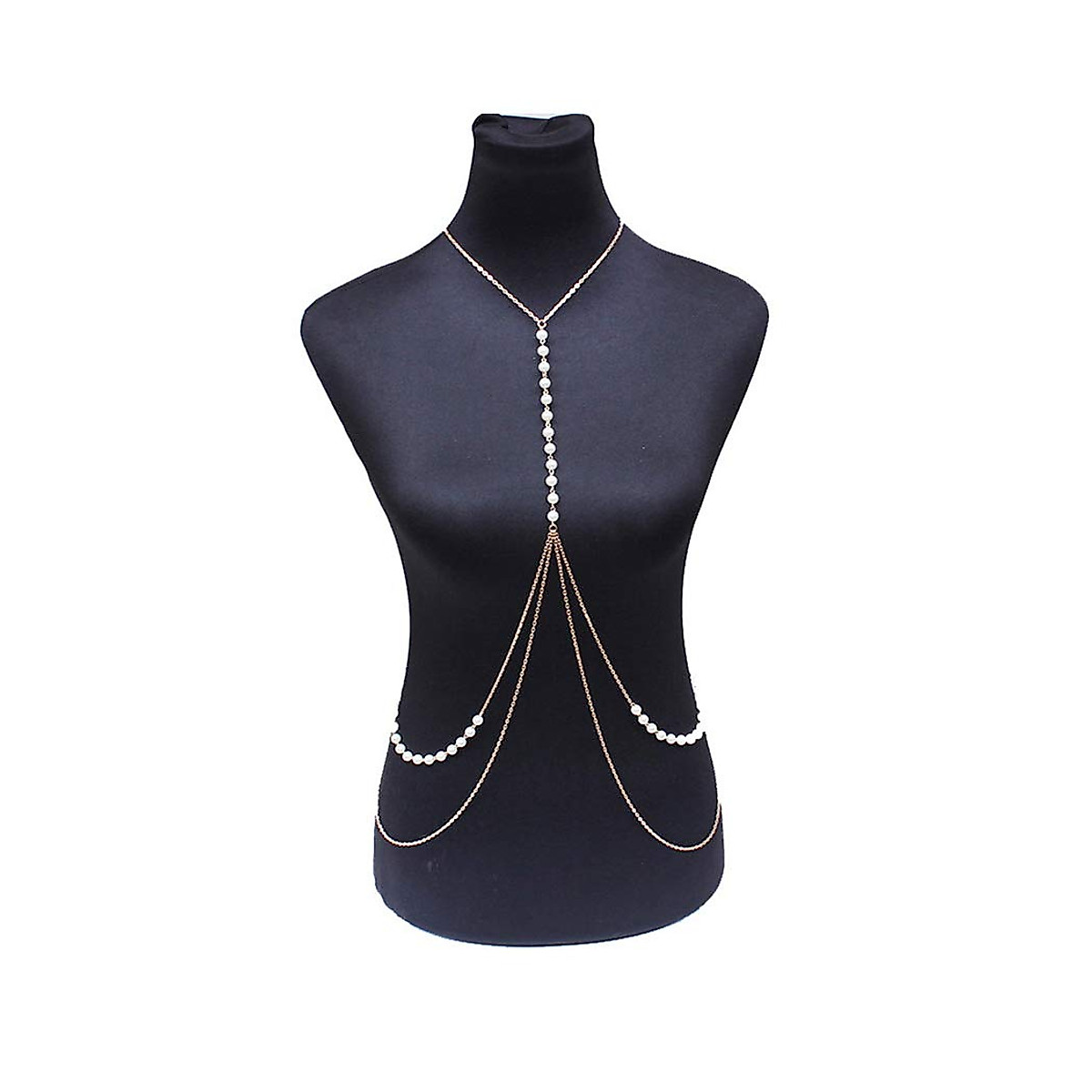 Tgirls Dainty Pearl Body Chain Gold Layered Body Chains Tassel Necklace Dress Jewelry for Women