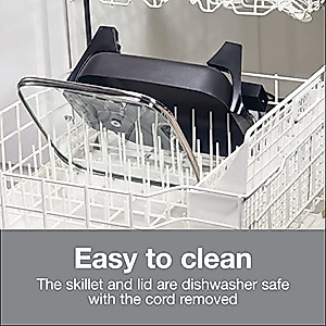 Proctor Silex Electric Skillet with Lid, 116 sq. in. Nonstick Cooking Surface for Frying, Sauteing, Simmering and Braising, Adjustable Temp 200° to 400° F, Black (38526PS)