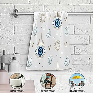 Kigai Evil Eye Hand Towels for Bathroom Set of 2, Soft Absorbent Cotton Face Washcloths for Kitchen Hotel Gym Swim Camp Beach Spa, 14 x 28 in