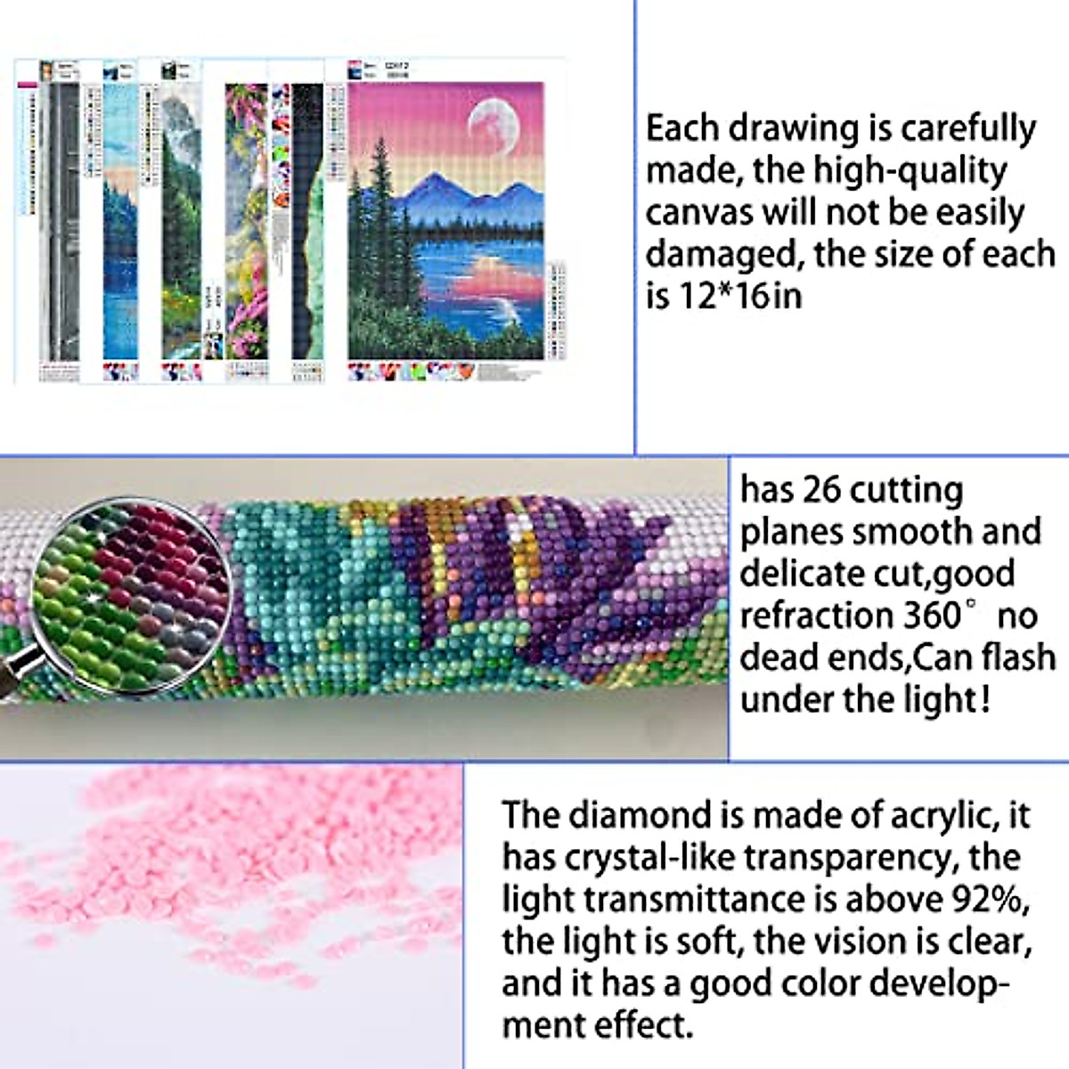 DOTZSO Pack of 6 Adult 5d Diamond Painting Kit, DIY Full Diamond Art kit with Diamond Painting Crystal Rhinestone Cross Stitch Cartoon Picture Art and Craft for Beginners (Clear)