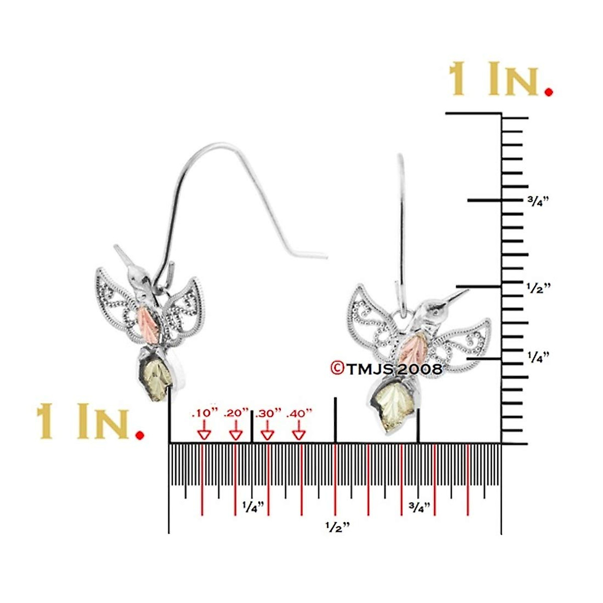 Sterling Silver Hummingbird Earrings, 12k Green and Rose Black Hills Gold for Women