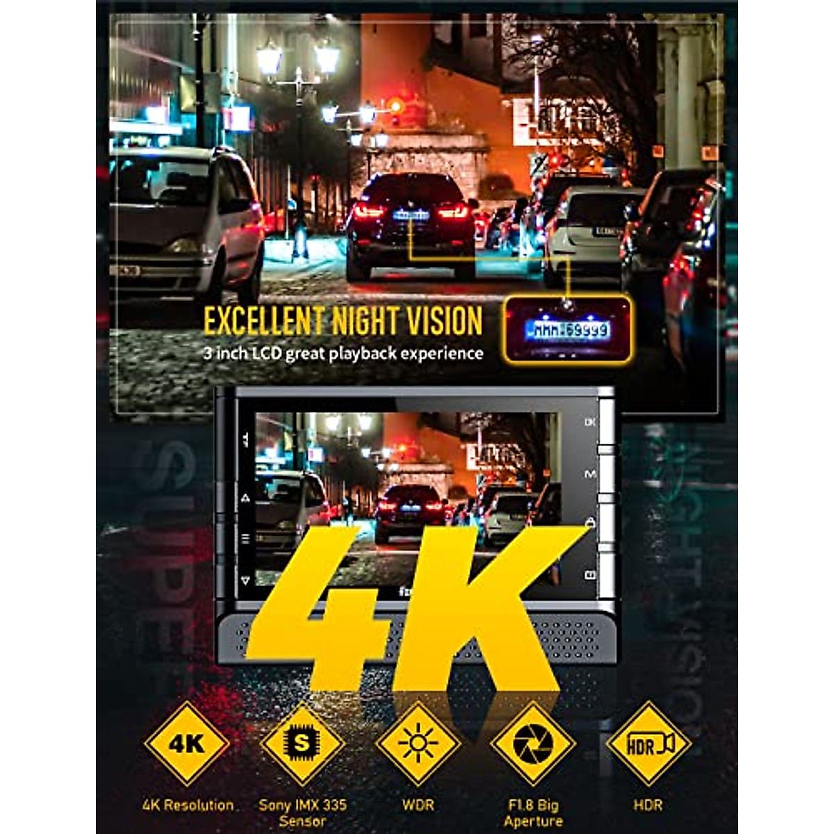 FocuWay Car Dash Cam 4K Car Camera Small WiFi Front Dash Cam with App, Aluminum Alloy Super Thermal Conduction Dashcam with Rotatable Lens, WDR Night Vision, Loop Recording, G-Sensor, Parking Monitor