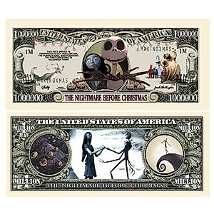 Nightmare Before Christmas Million Dollar Bill - Pack of 5 - Limited Edition Collectible Bill - Jack Skellington - Pumpkin King