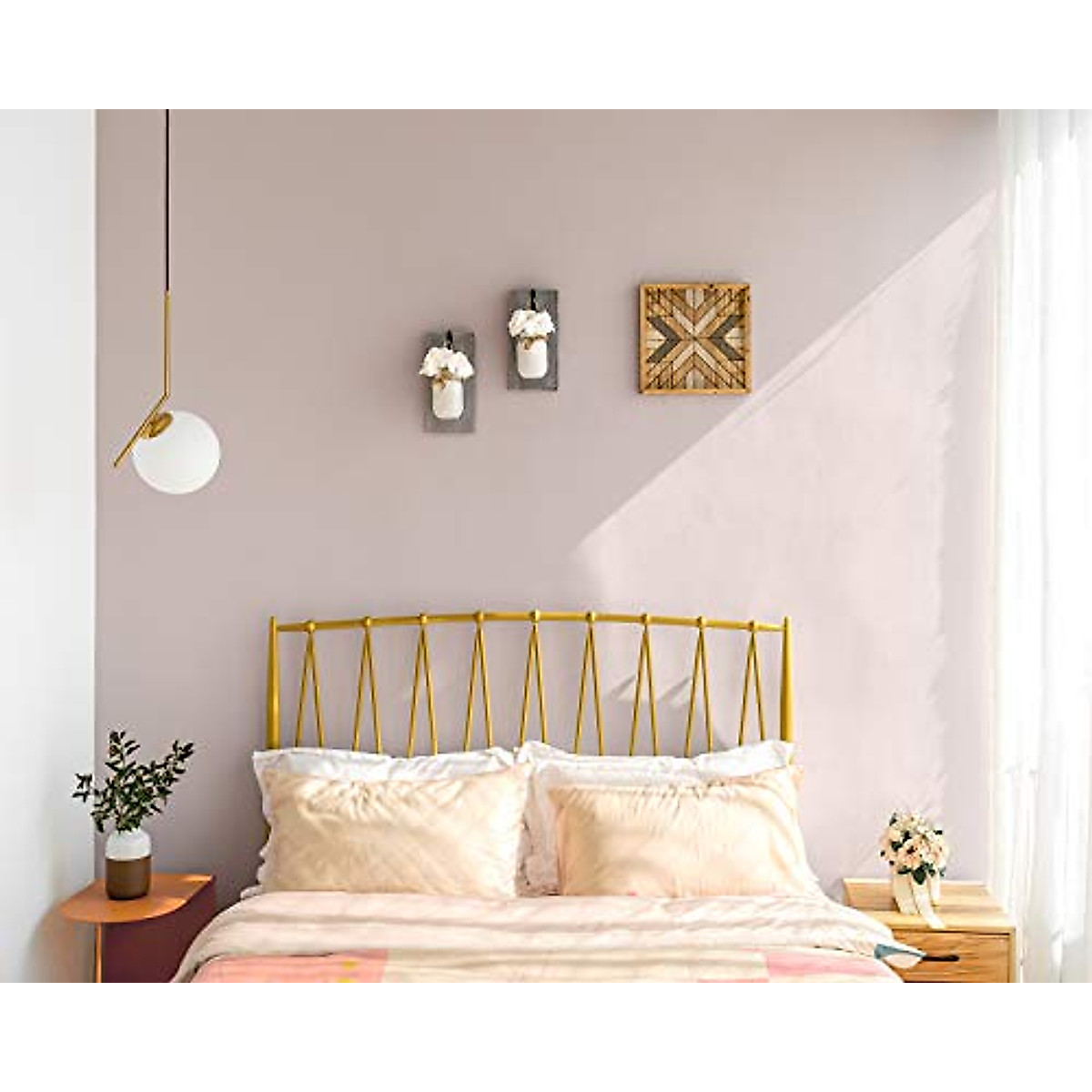 Mkono Mason Jar Wall Sconces Rustic Sconces Wall Decor Set of 2 Farmhouse Mason Jars Bathroom Decor Wood Boards with Fairy Lights and Flowers Fall Wall Decor for Home Kitchen Living Room, White