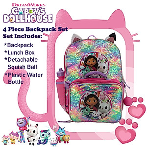 AI ACCESSORY INNOVATIONS Gabby’s Doll House 4 Piece Backpack Set, Flip Sequin 16" School Bag for Girls with Front Zip Pocket, Pink
