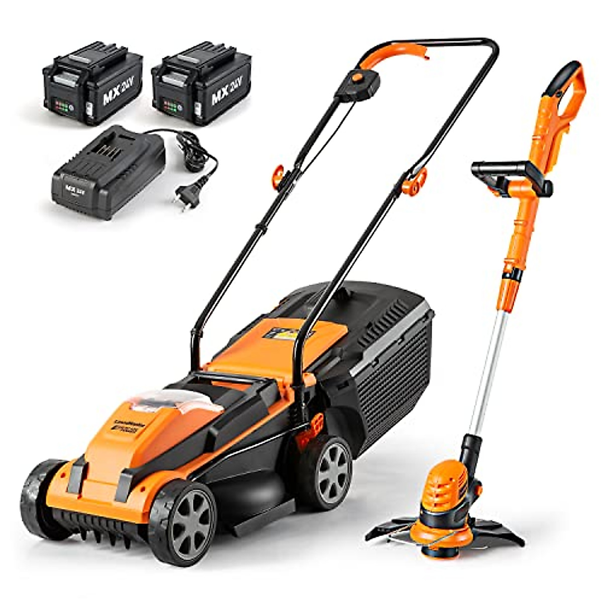 LawnMaster 20VMWGT 24V Max 13-inch Lawn Mower and Grass Trimmer 10-inch Combo with 2x4.0Ah Batteries and Charger