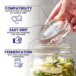 Burp Lids Pack of 4 Fermentation kit, Mason Jars Fermentation Lids | Fits all Wide Mouth Mason Jars | 1 Extraction Pump | 2 Weights with 4 Fermenting Jar Lids