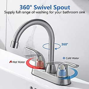 BRAVEBAR Bathroom Sink Faucet with Pop-up Drain Assembly, 4 Inch 2 Handle Centerset Faucet - Temperature Control, Easy to Install, Durable & Safety - Lavatory Faucet Brushed Nickel, Easy to Clean