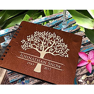 Funeral Guest Book Personalized Wooden Memorial Guestbook 8.5x7" Made in USA Black Mahogany Oak Wood Hardcover Finish Celebration of Life