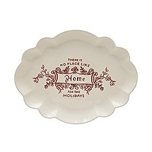 Stoneware Scalloped Platter "There's No Place Like Home", Cream and red