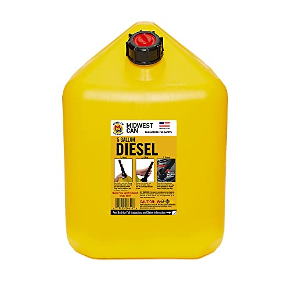Midwest Can Company 8610 EPA & CARB Compliant 5 Gallon Diesel Can Fuel Container with Flame Shield Safety System and Auto Shut Off (4 Pack)