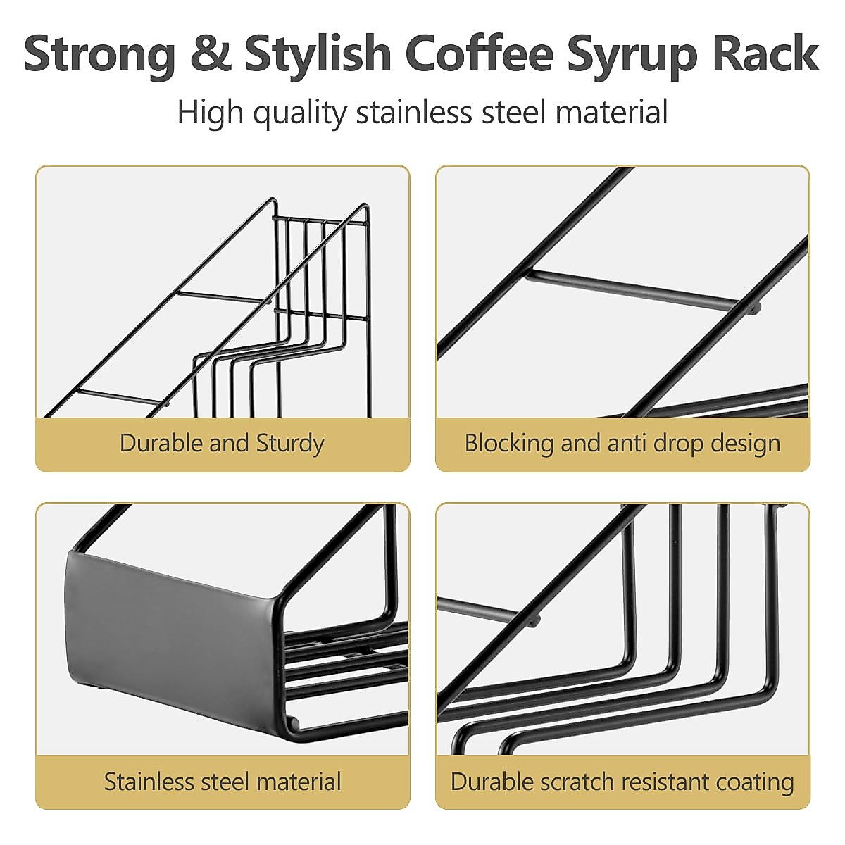 kimilus Coffee Syrup Rack for Coffee Bar Accessories, Fits with Torani and Monin Syrup, Coffee Bar Organizer Holds 4 Bottles