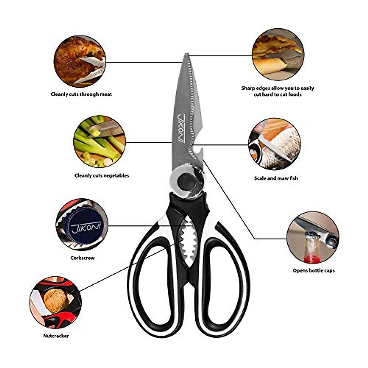 Jikoni twin-pack multipurpose kitchen scissors - heavy-duty kitchen shears, stainless steel dishwasher safe, meat, poultry, chicken, and general use, and suitable for both left and right handed people