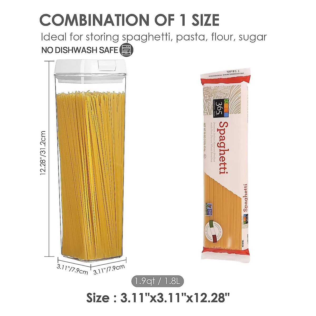 Airtight Food Storage Containers, Vtopmart 4 Pieces BPA Free Plastic Spaghetti Containers with Easy Lock Lids, for Kitchen Pantry Organization and Storage, Include 24 Labels