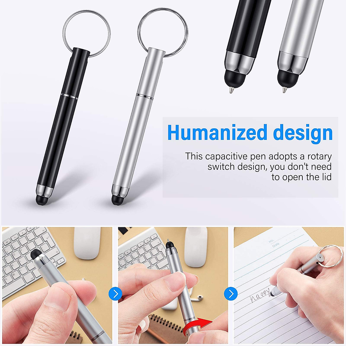 Outus 8 Pieces Stylus Pen Keychain Portable Touch Screen Capacitive Stylus, 3-in-1 Integrated Key Chain Stylus Pens for Tablets and Cell Phones