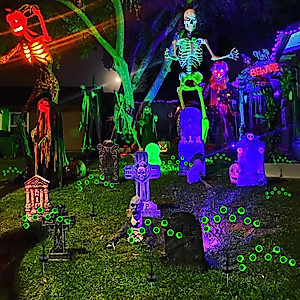 Halloween Solar Light Outdoor Decorations,2 Pack Solar Lights with 16 Treat Eyeballs,Swaying Firefly Light for Halloween Outside Patio Path Yard Decor (Green)