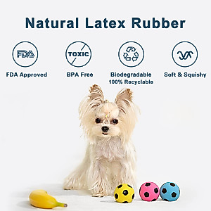 Pawdoer Squeaky Dog Ball - Soft Latex Rubber Squeaky Dog Toys for Small Dogs Puppies - Cute Bounce Dog Squeak Toys Play Fetch Football Soccer Ball