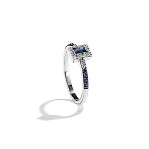 Jewelili Star Wars™ Fine Jewelry R2 Series Women's Ring 1/10 Ct.Tw. White Diamonds and Blue Sapphire Silver