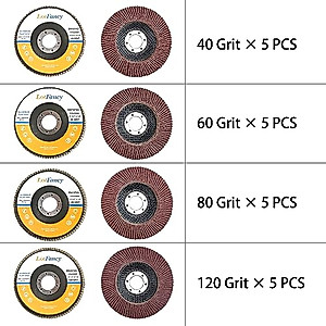 LotFancy Flap Discs 4 1/2 for Angle Grinder, 20PCS, 40 60 80 120 Grit Sanding Disc, 4.5 x 7/8 Inch Grinding Wheels Welding Tools, Aluminum Oxide Abrasive, Type 27